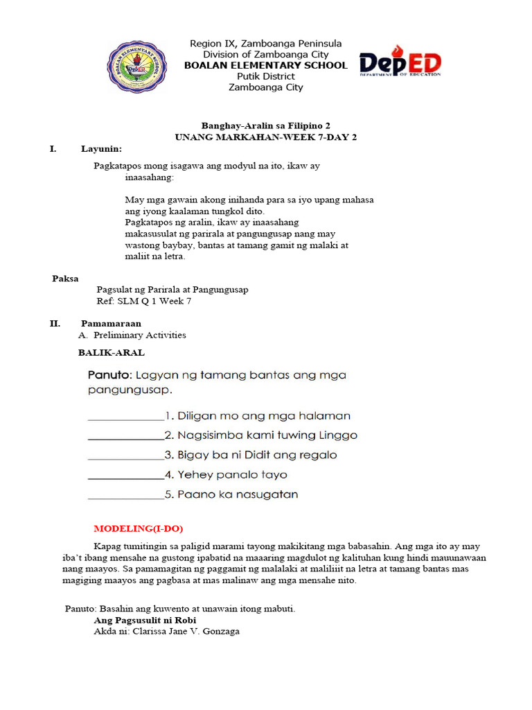 DLP Filipino q1 Week7 Day 2 | PDF