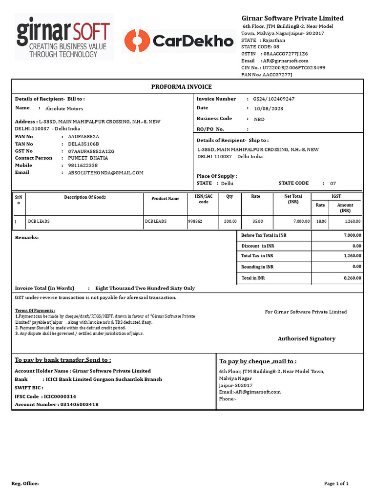 Proforma - 121093 | PDF | Invoice | Cheque