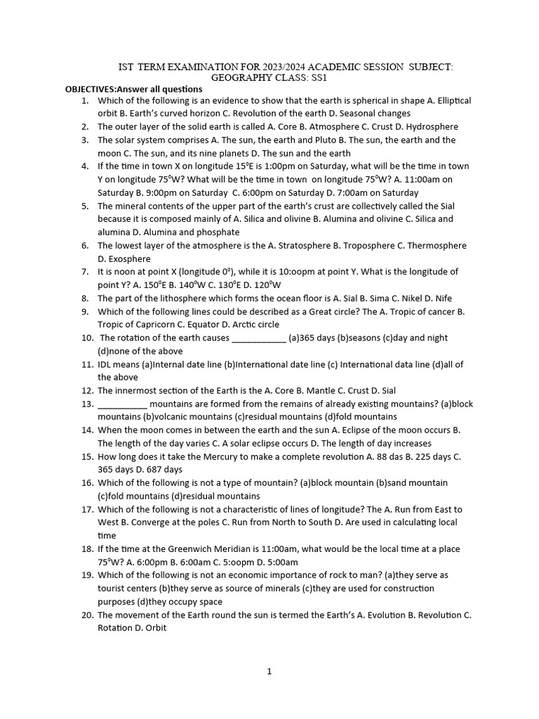 Geography Ss1 3 | PDF | Earth | Rock (Geology)