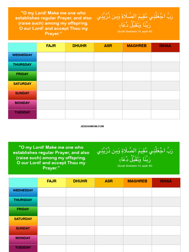 Prayer Chart PDF - Teaching Children To Love Salah JeddahMom | PDF