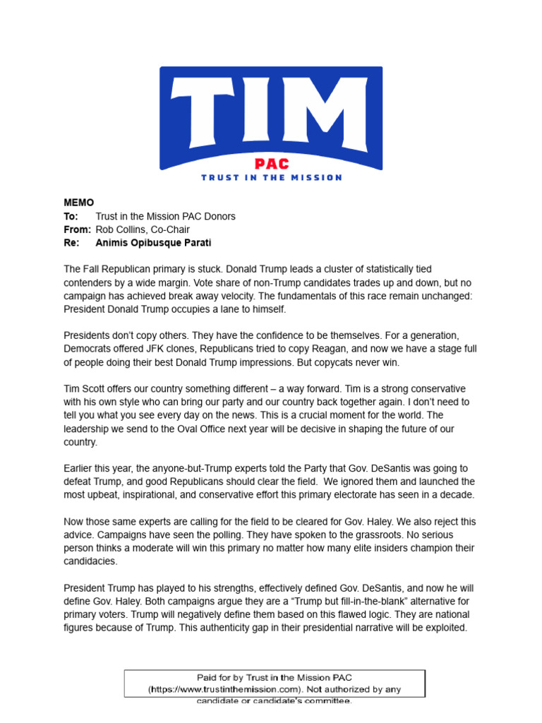 TIM PAC Memo | PDF | Republican Party (United States) | American Government