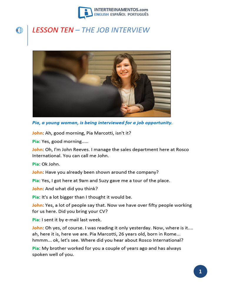 Lesson 10 - The Job Interview | PDF