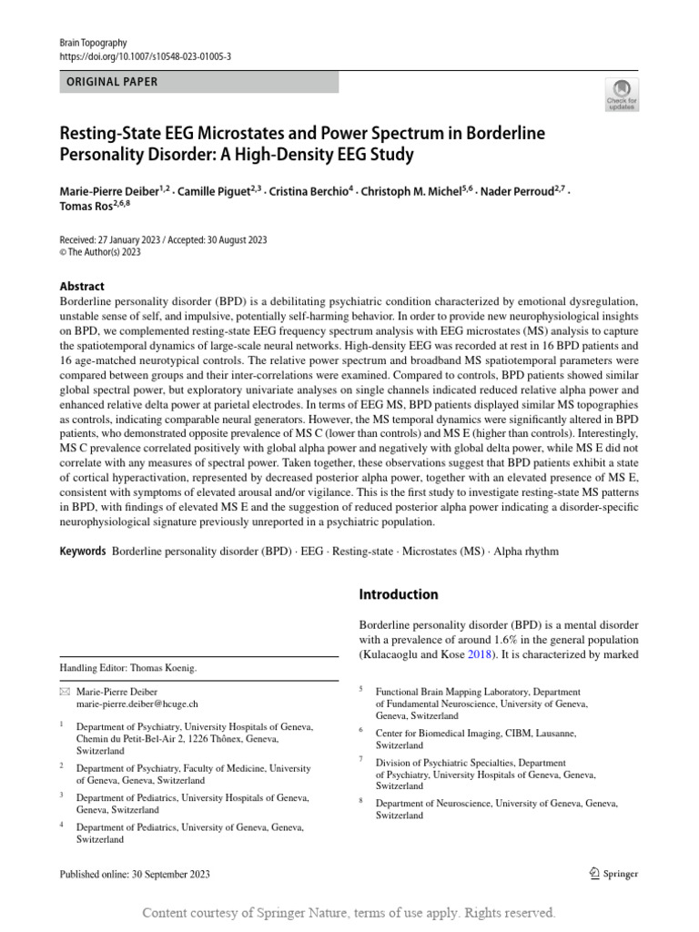 Resting State Eeg Microstates And Power Spectrum I Pdf Electroencephalography Borderline 