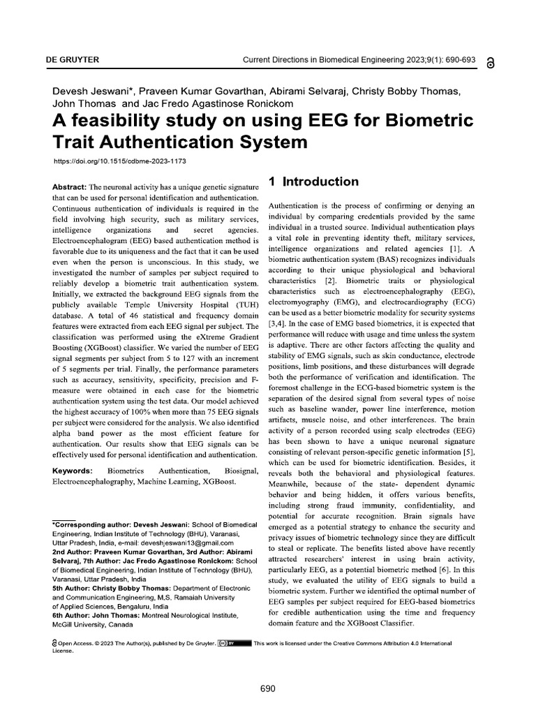 A Feasibility Study On Using EEG For Biometric Tra | PDF | Electroencephalography | Accuracy And ...
