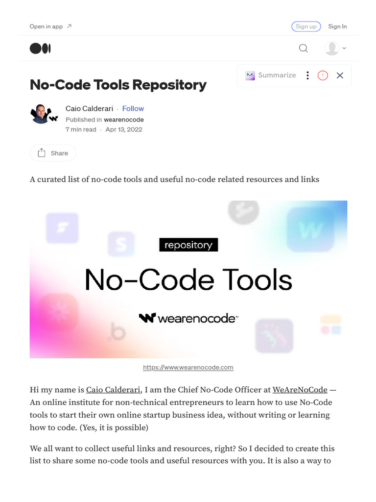No-Code Tools Repository. A Curated List of No-Code Tools and - by Caio Calderari - Wearenocode ...