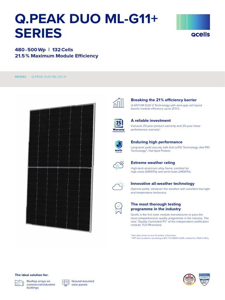 Q-Cells G11.2+ 480-500W - Datasheet | PDF | Solar Panel | Photovoltaics