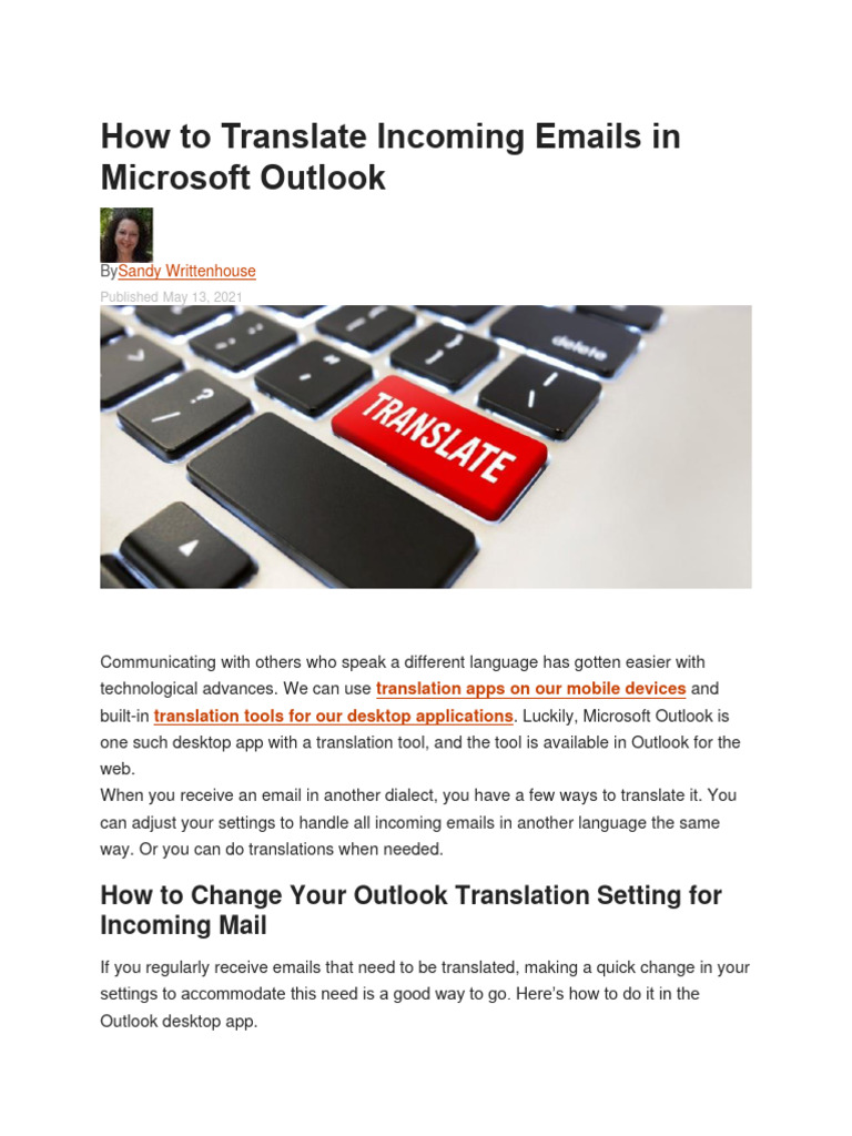 How to Translate Incoming Emails in Microsoft Outlook | PDF | Microsoft ...