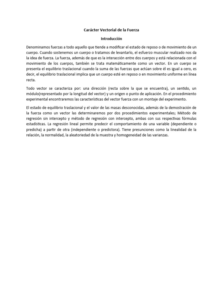 Carácter Vectorial de La Fuerza | Descargar gratis PDF | Fuerza | Vector Euclidiano