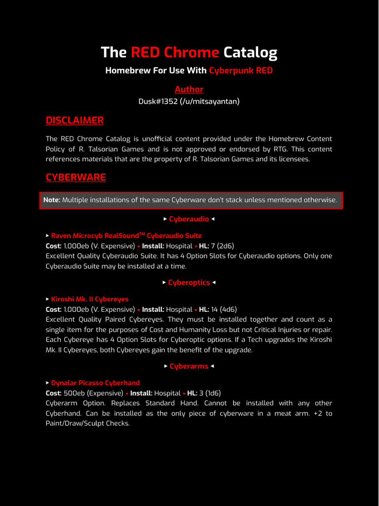 RED Chrome Catalog: Cyberware Options | PDF