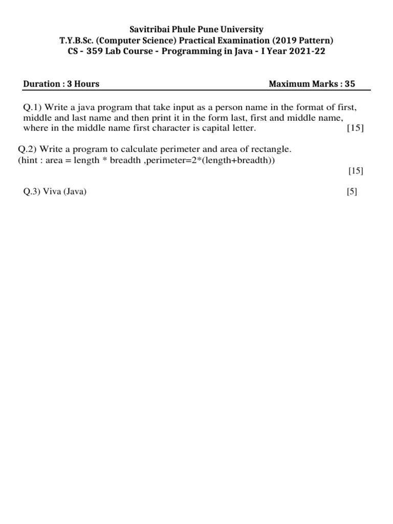T.Y. B.SC Computer Science Core Java Slips 2020 Pattern | PDF | Programming | Constructor ...