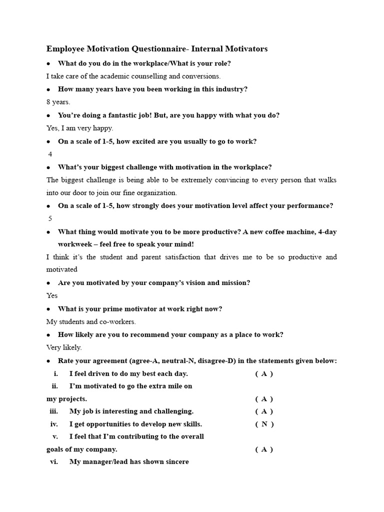 Employee Motivation Questionnaire | PDF