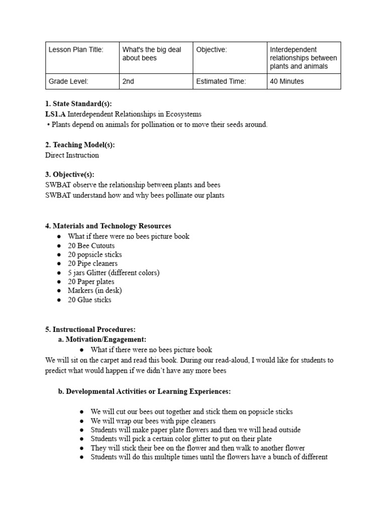 p2 Lesson Plan 5 | PDF | Flowers | Bees