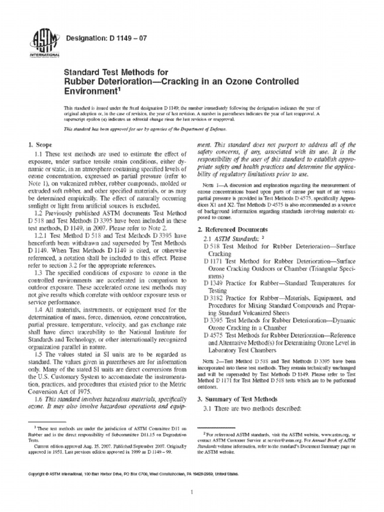 ASTM D1149-07橡胶动静态臭氧试验 | PDF