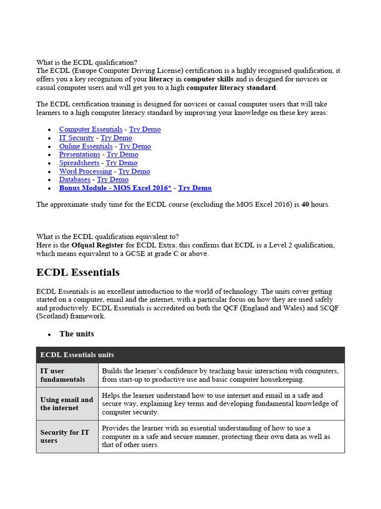 What Is The ECDL Qualification | PDF | Welfare | Pension