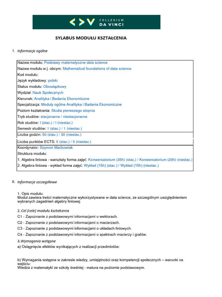 Podstawy Matematyczne Data Science | PDF