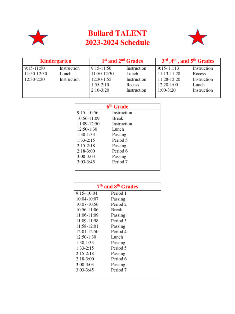 Bullard Talent 2023-2024 Schedule | PDF