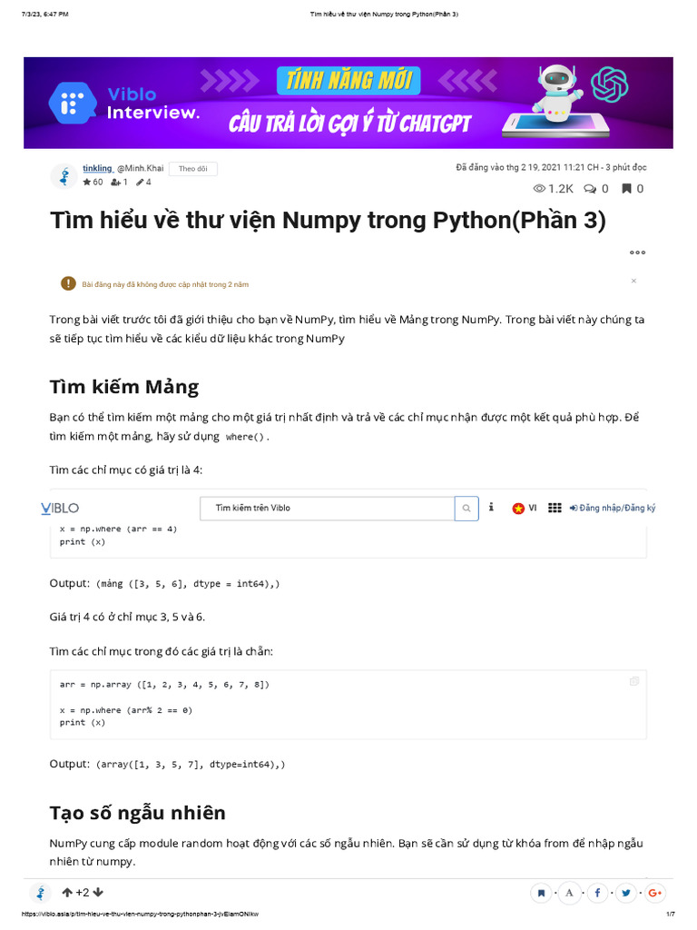 Tìm hiểu về thư viện Numpy trong Python (Phần 3) | PDF