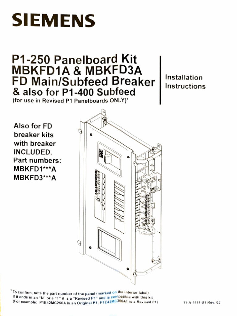 3.1. Intallation Instructioms - Panelboard Kit p1 - 250 - Siemens | PDF ...
