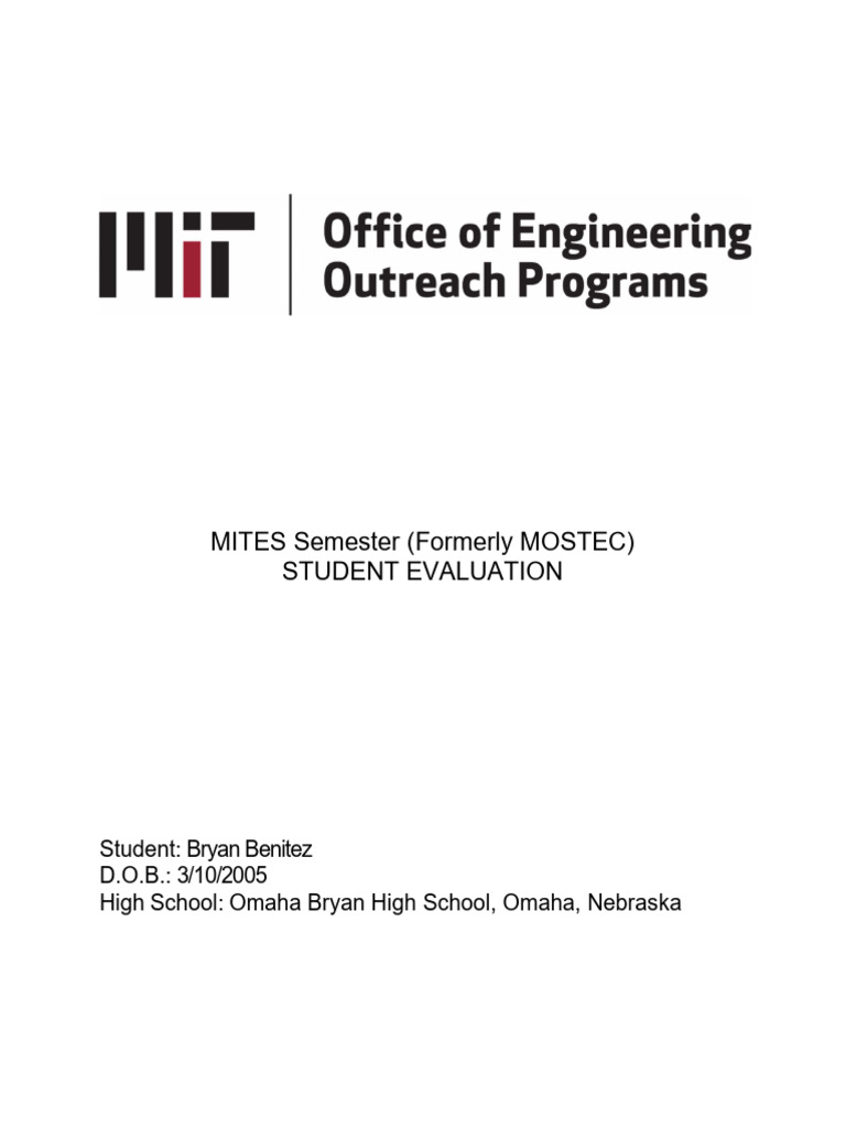 Bryan's MITES Semester Evaluation | PDF | Career & Growth | Art