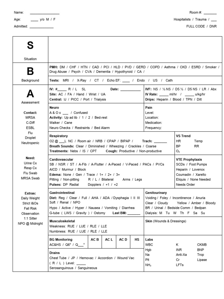 Fullsize SBAR Report Sheet | PDF | Clinical Medicine | Medical Specialties