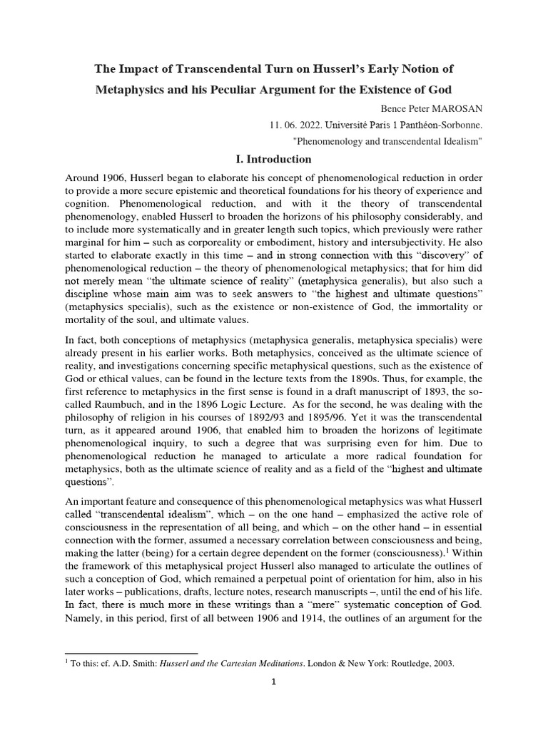 Husserls Peculiar Argument For The Exist Pdf Phenomenology Philosophy Edmund Husserl 