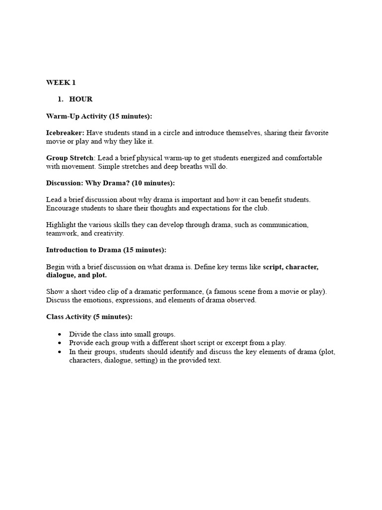 English Drama Club Week 1 Overview | PDF