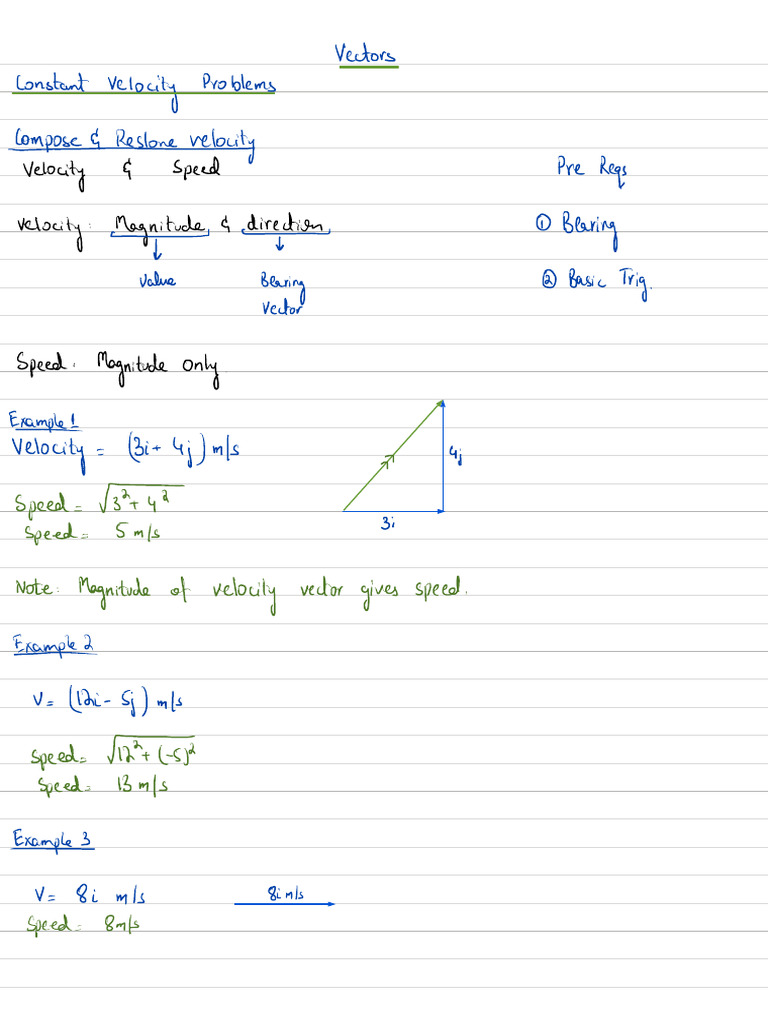 Vectors (Constant Velocity) Notes | PDF | Velocity | Euclidean Vector