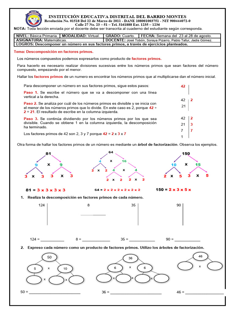 Descomposición en Factores Primos | PDF | Número primo | Matemática ...