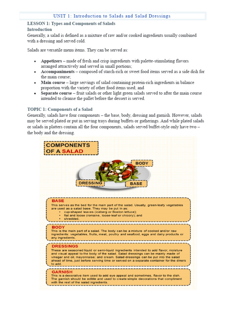 Grade 9 Cookery Hand Outs 2 A.Y 2023 2024 | PDF | Salad | Mayonnaise