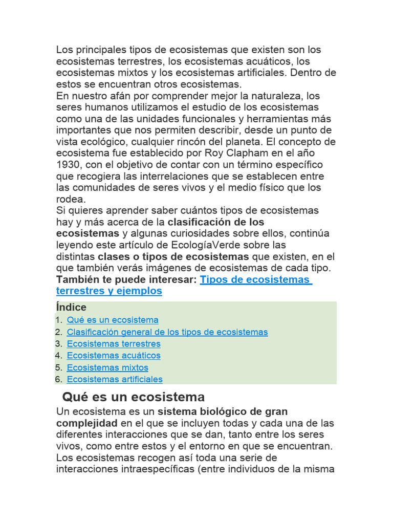Los Principales Tipos de Ecosistemas Que Existen Son Los Ecosistemas Terrestres | PDF ...