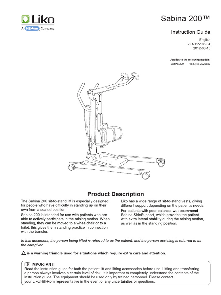Liko Sabina 200 Owners Manual | PDF | Battery Charger | Elevator