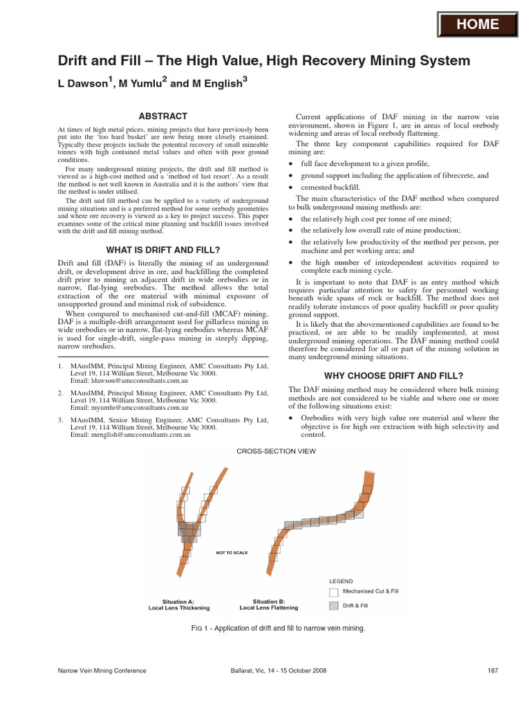 Drift and Fill - The High Value, High Recovery Mining System | PDF ...