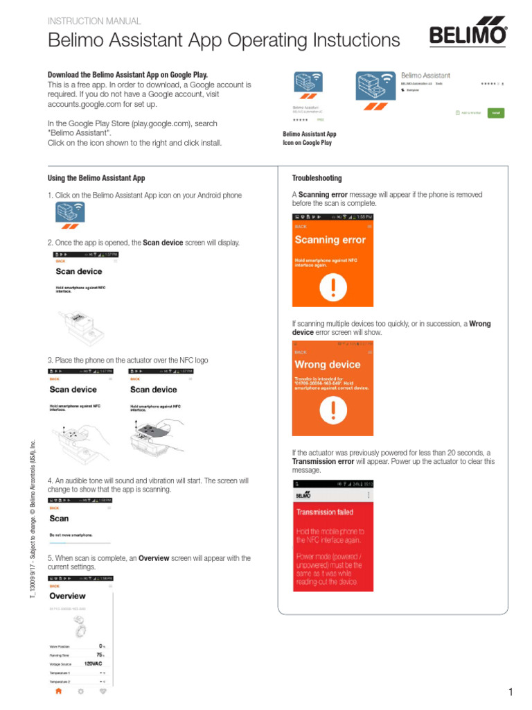 Belimo Belimo-Assistant App Instructions System-Integration En-Us | PDF | Google Play | Mobile App