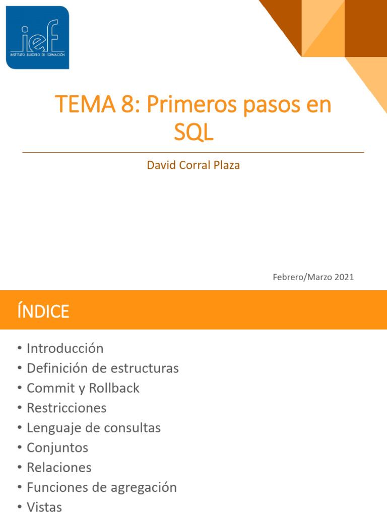 Tema 8 Primeros Pasos en SQL | PDF | SQL | Gestión de tecnología de la información
