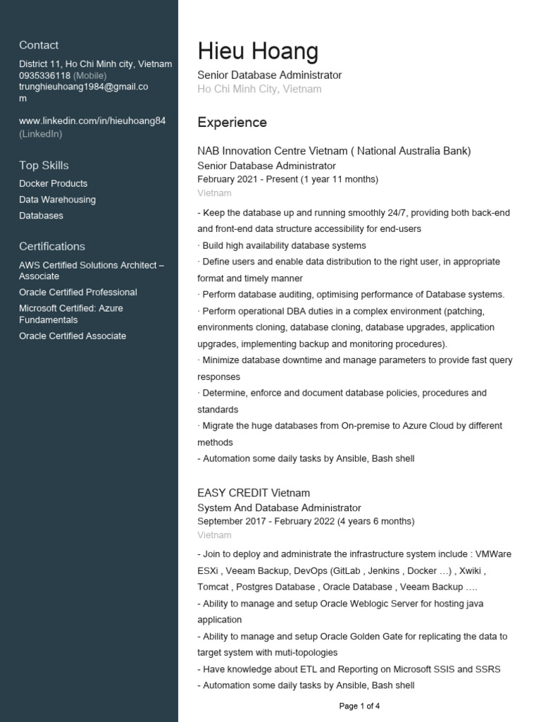 CV HieuHoang | PDF | Databases | Oracle Database