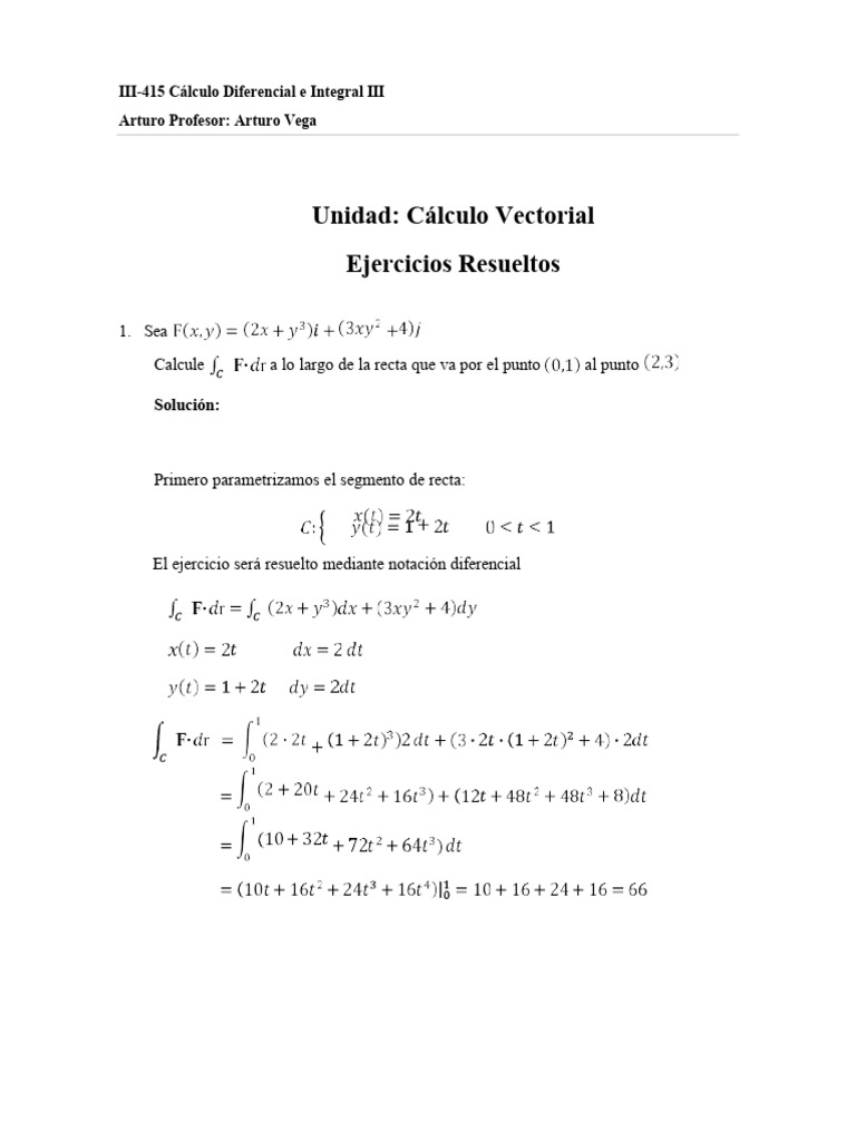 Ejercicios Resueltos Calculo Vectorial | PDF | Integral | Vector Euclidiano Ejercicios Resueltos Calculo Vectorial | PDF | Integral | Vector Euclidiano