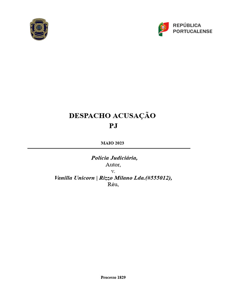Despacho PJ - Vanilla Unicorn Rizzo Milano Lda | PDF | Polícia | Psicologia