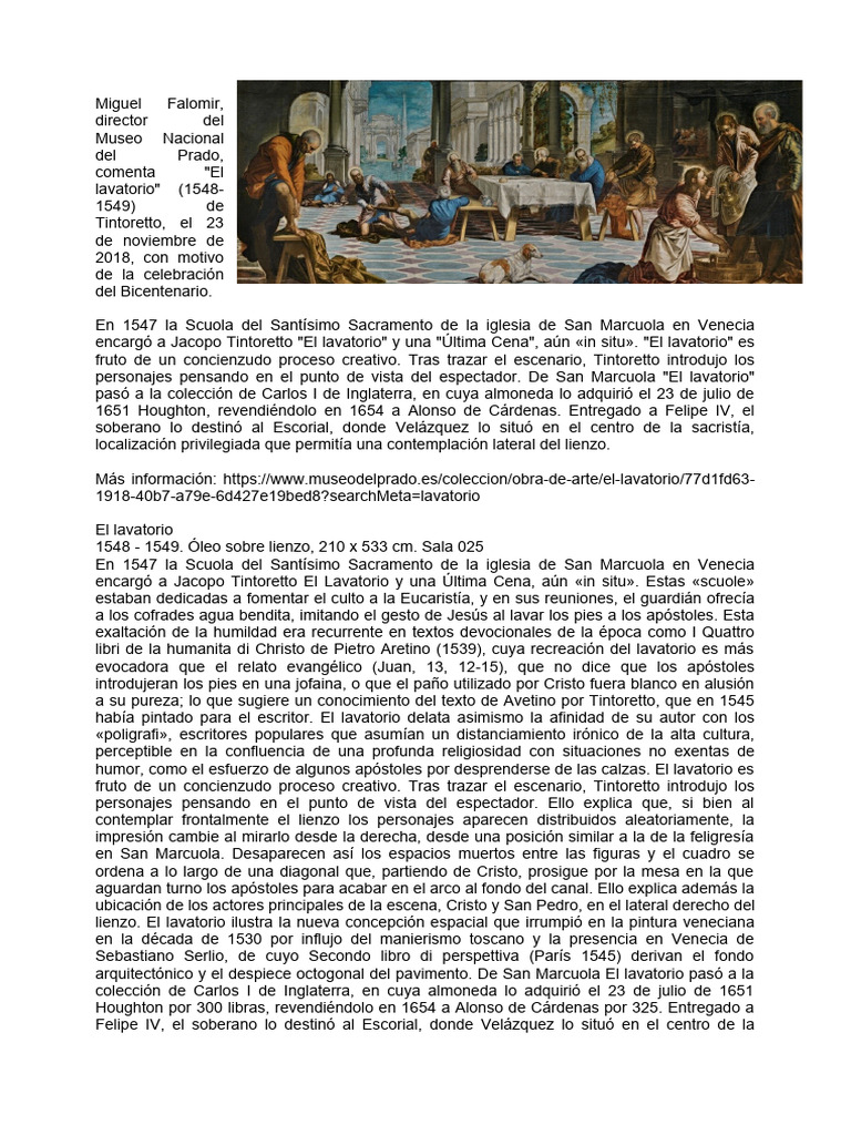 1548-Sala 25-Tintoretto-Lavatorio | PDF | Pinturas | Perspectiva (Gráfica)