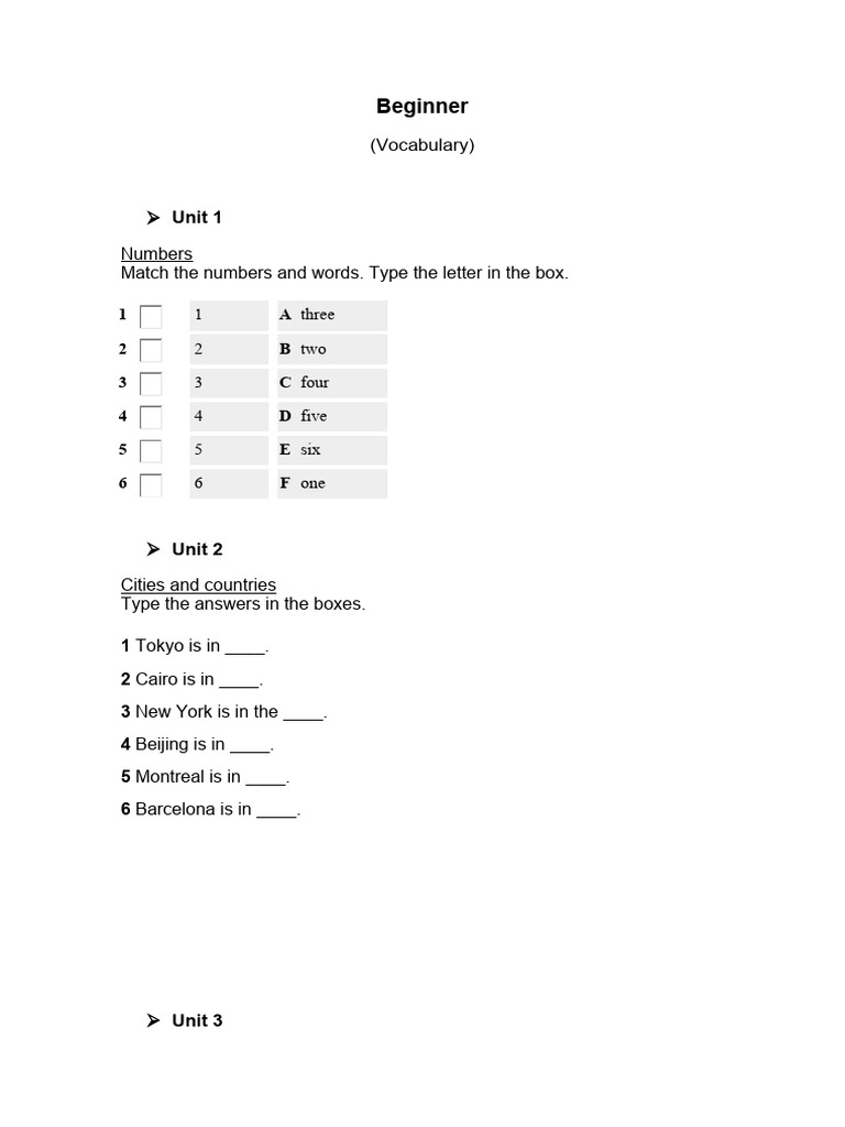 Beginner Vocabulary Pdf