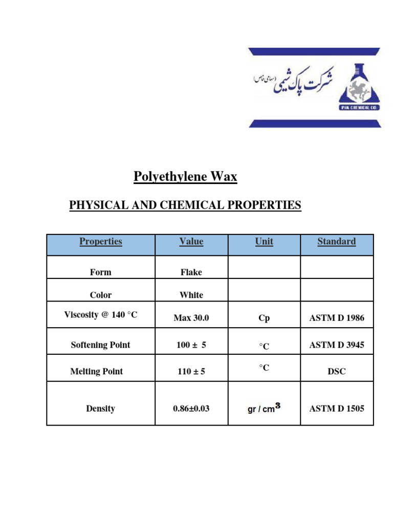 Polyethylene Wax Specs | PDF