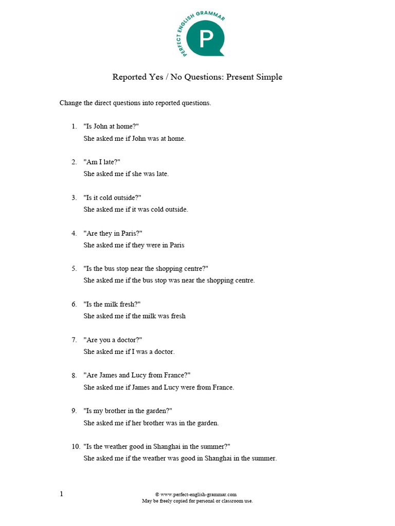 Reported Speech: Yes/No Questions | PDF