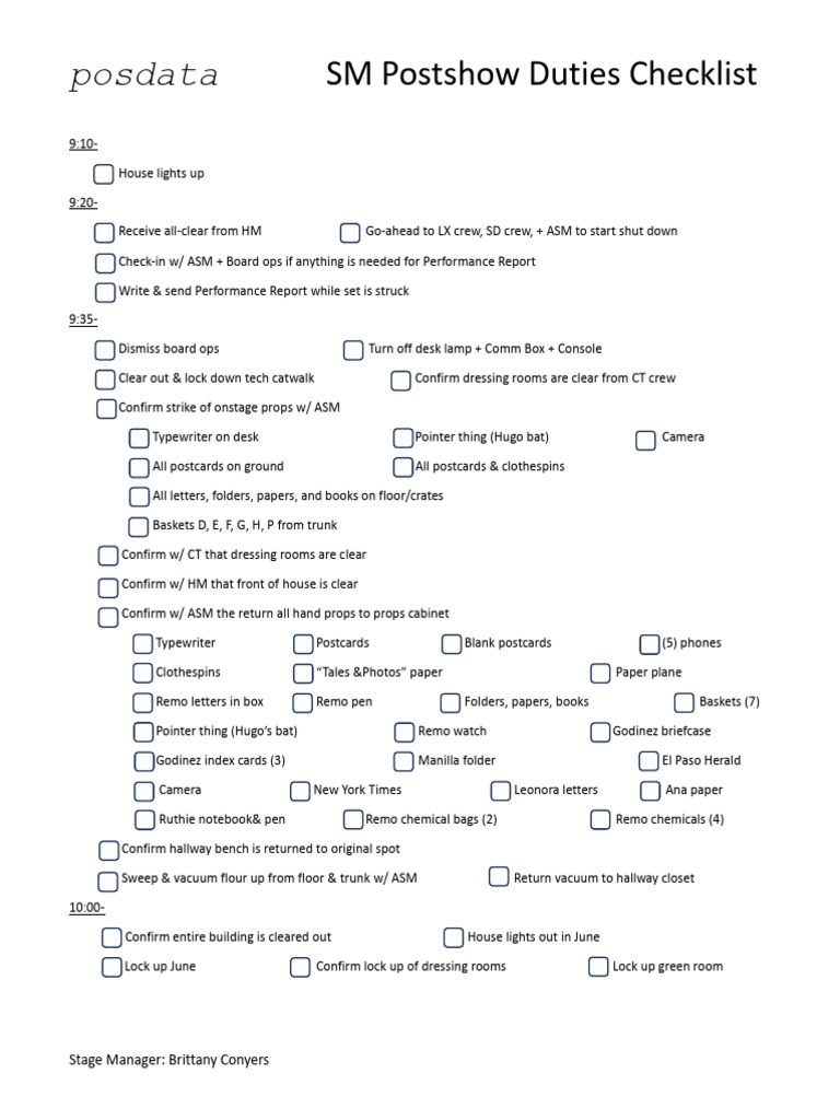 Postshow Duties for Stage Managers | PDF