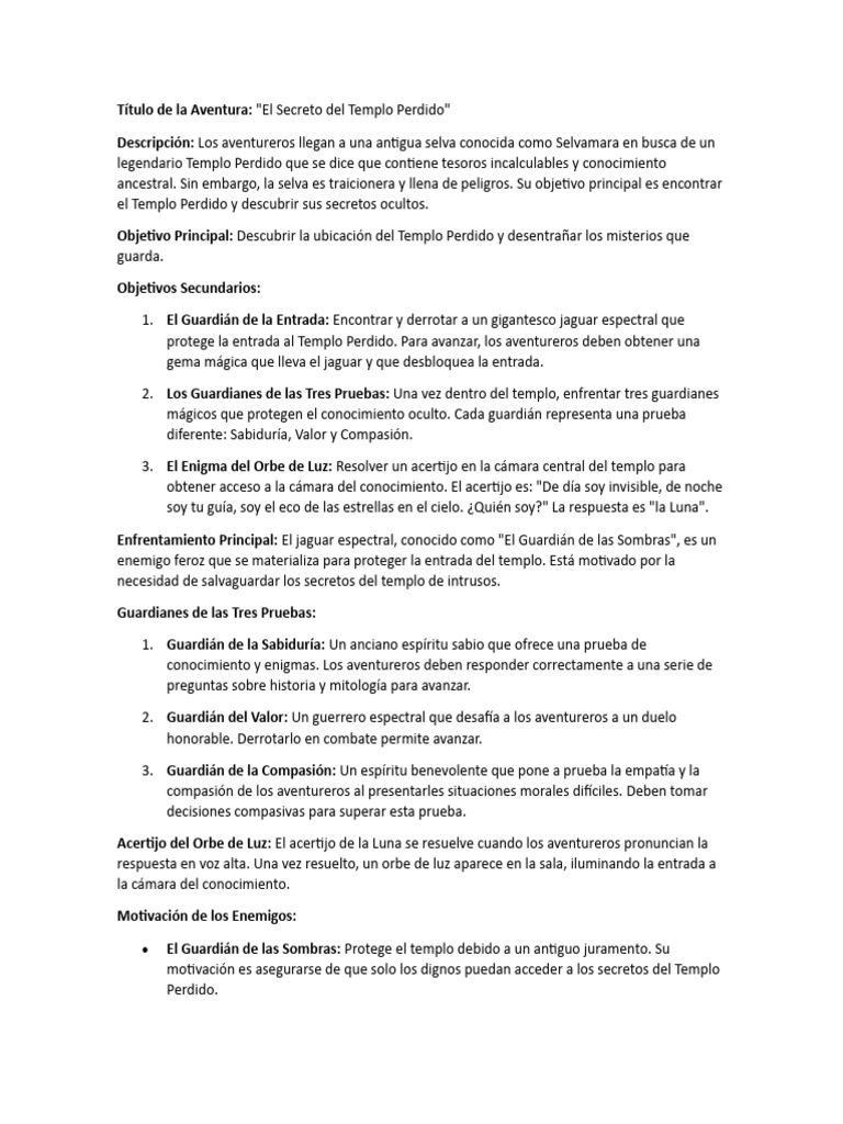 El Secreto del Templo Perdido | PDF