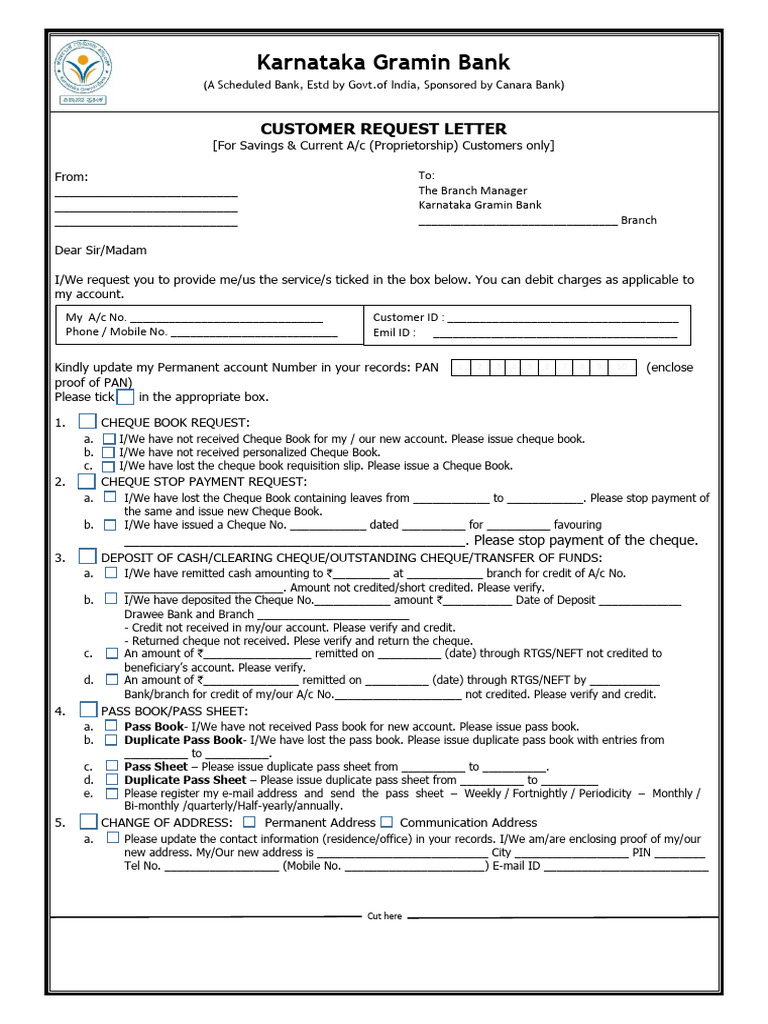 Customer Request Letter Template | PDF | Cheque | Debit Card