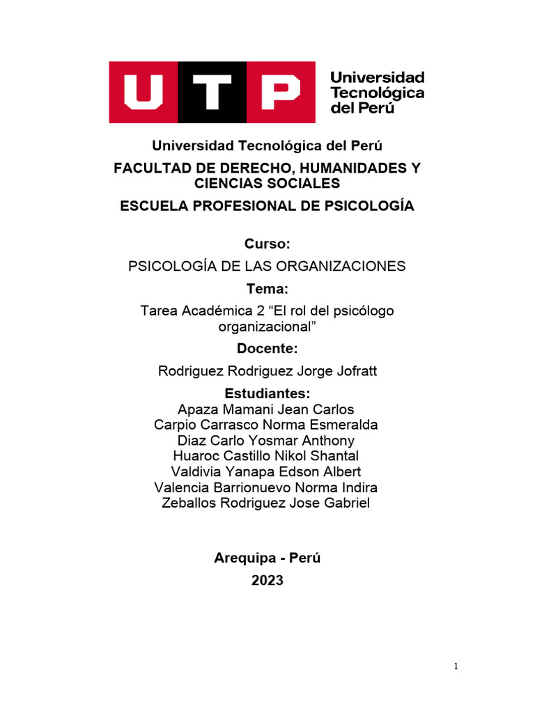 TA2 - El Rol Del Psicologo | PDF | Crecimiento personal y profesional