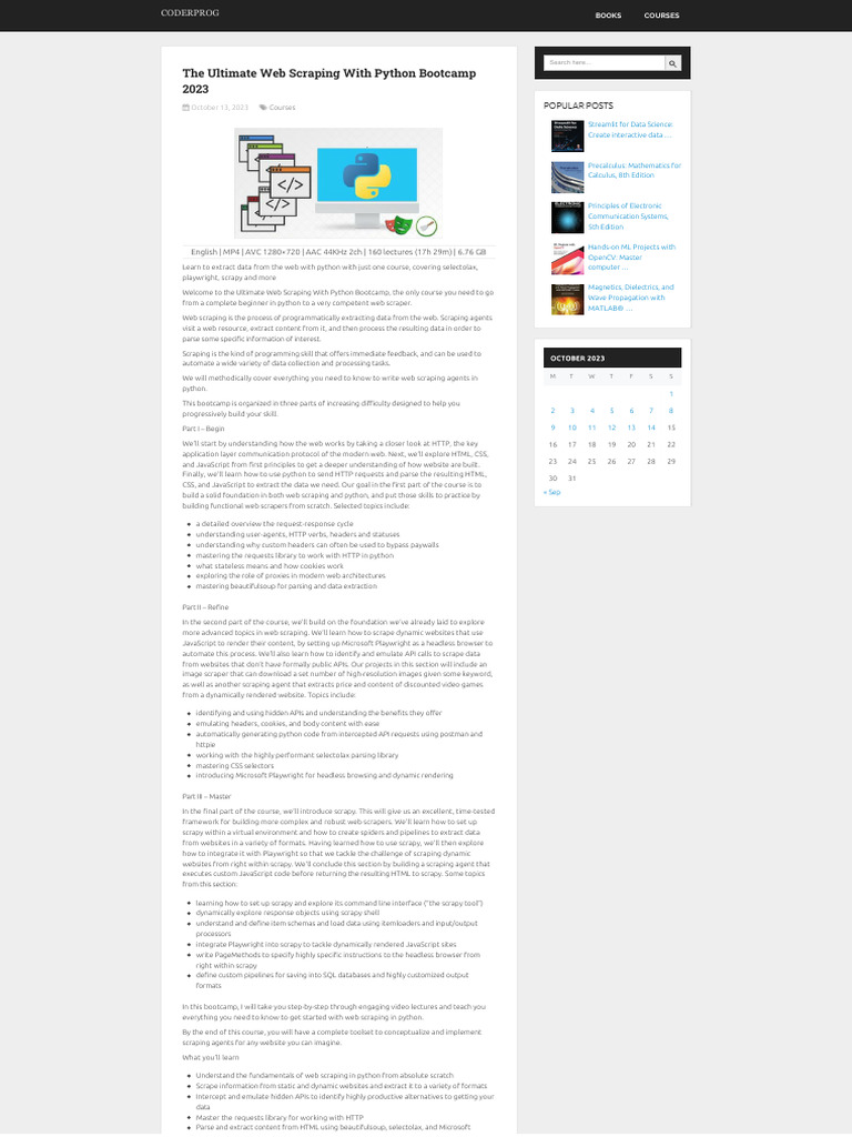 The Ultimate Web Scraping With Python Bootcamp 2023 - Coderprog | PDF | World Wide Web ...
