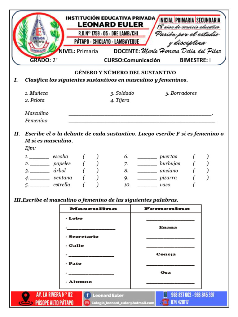 Género y Número Del Sustantivo | PDF