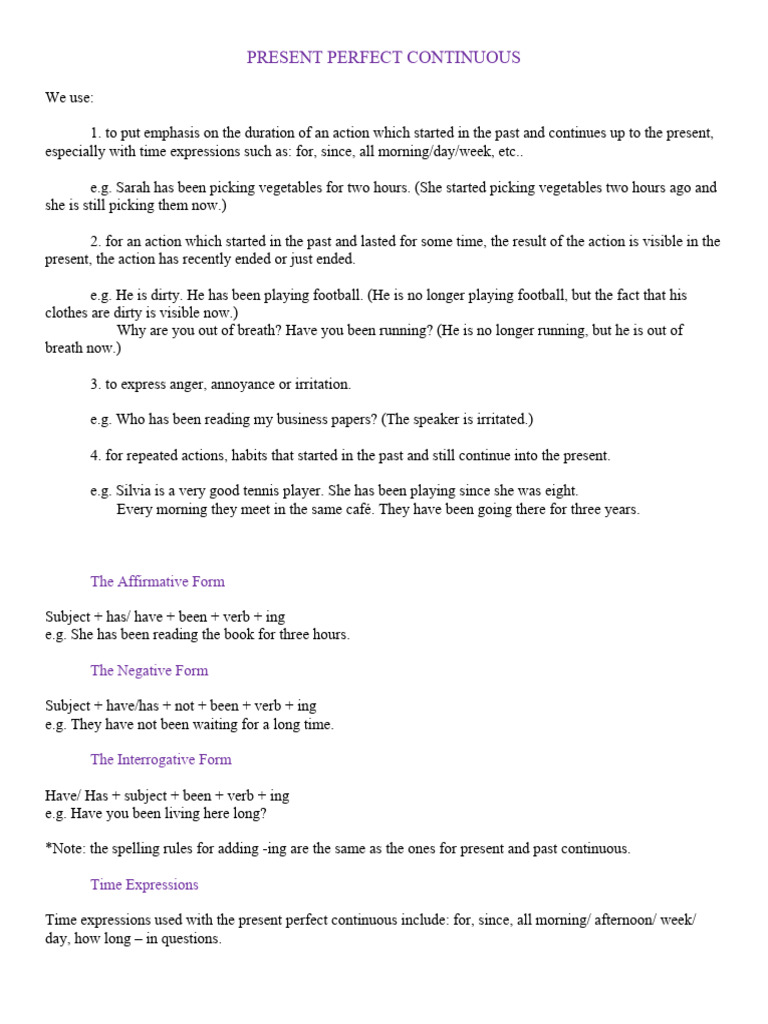 Understanding Present Perfect Continuous | PDF