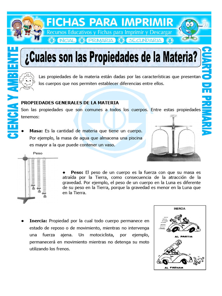 Propiedades de la Materia para Cuarto Grado | PDF | Masa | Importar