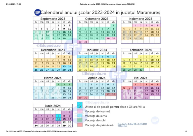Calendar-an-scolar-2023-2024-Maramures - Copie | PDF